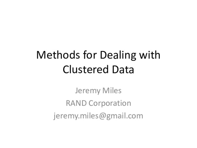 Methods For Dealing With Clustered Data Ncrm Eprints Repository